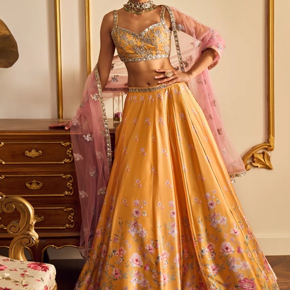 Lehengas | Elegant Floral Yellow Lehenga Nwt | Poshmark